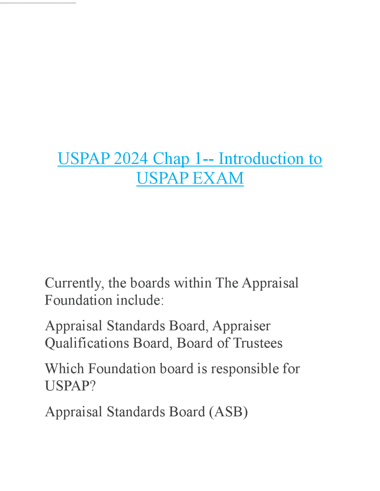 USPAP 2024 Chapter 1: Introduction to USPAP Exam | Exams Nursing | Docsity