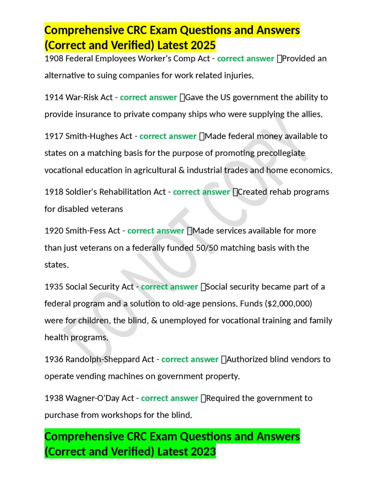 Comprehensive CRC Exam Questions and Answers (Correct and Verified ...