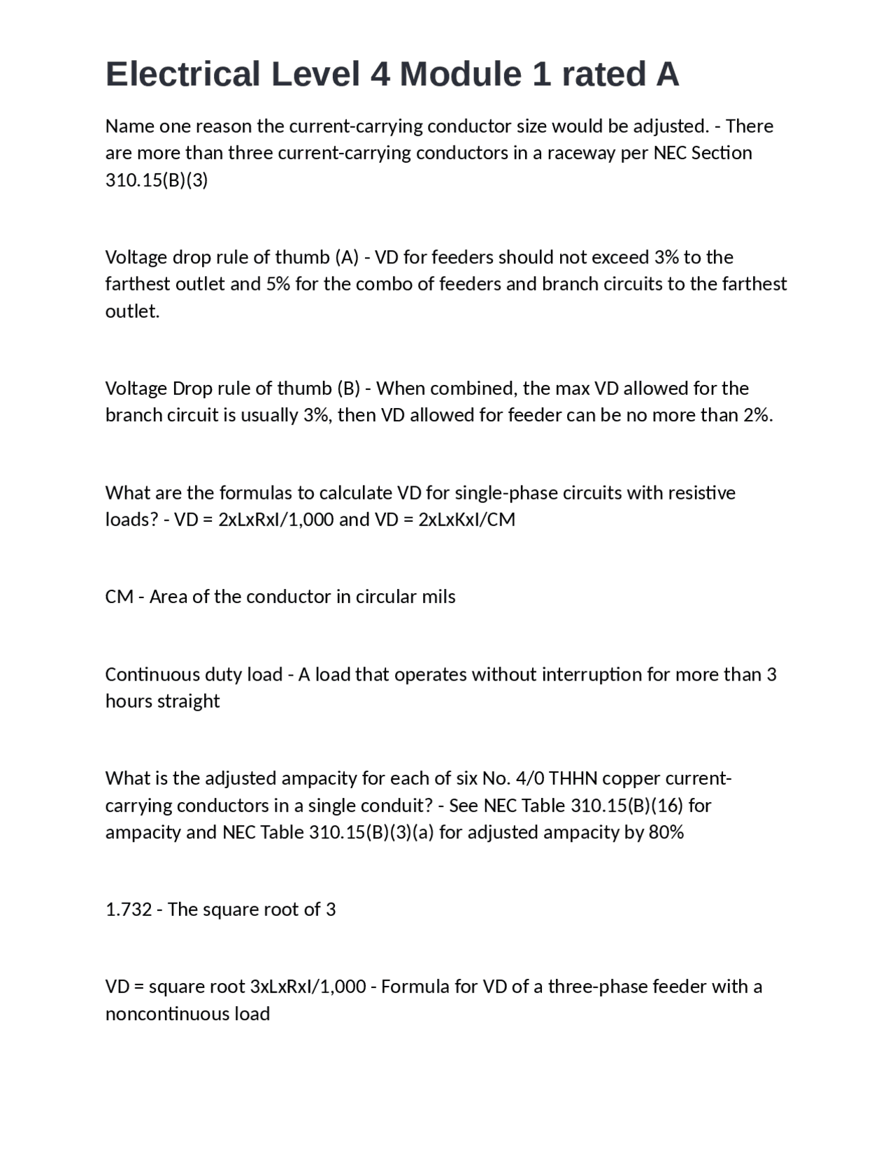 Electrical Level 4 Module 1: Exercises and Questions on Electrical ...