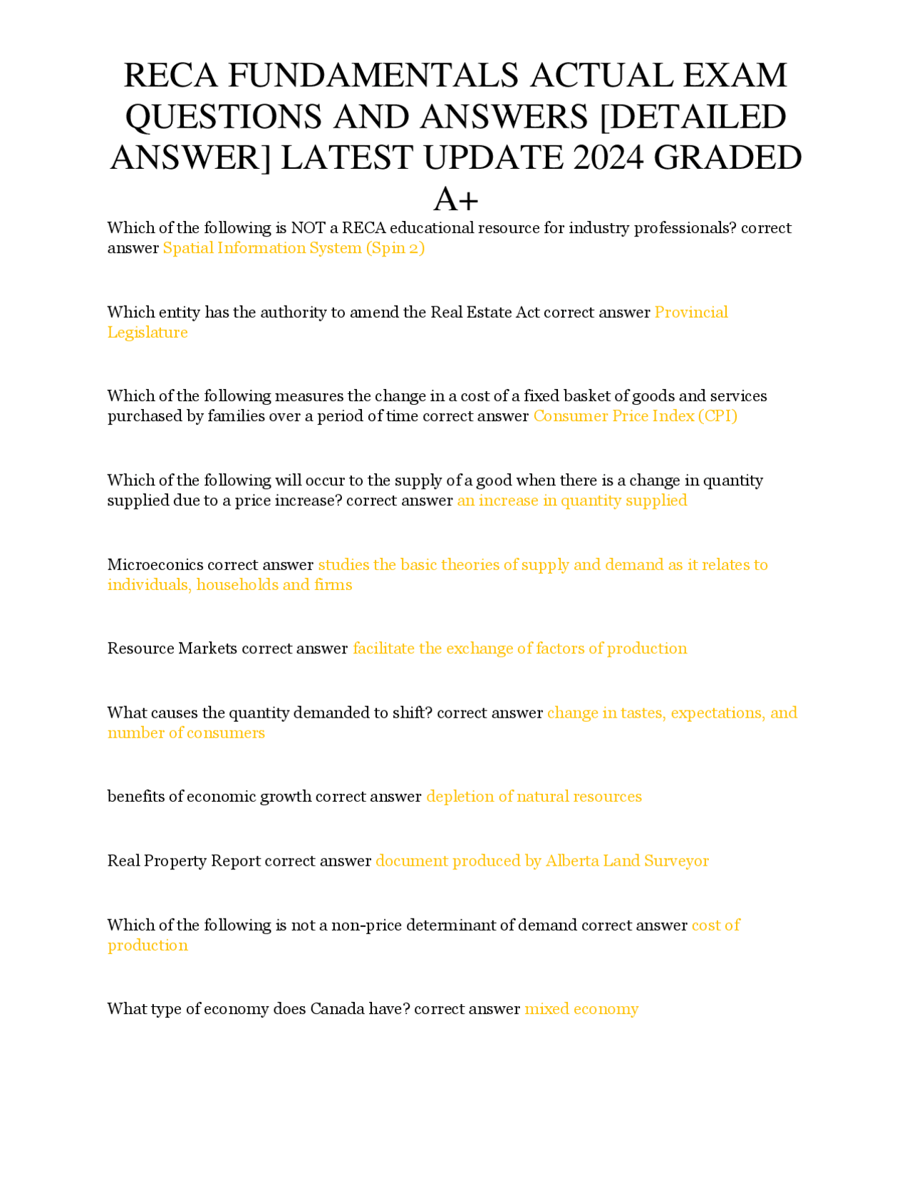 RECA FUNDAMENTALS ACTUAL EXAM QUESTIONS AND ANSWERS [DETAILED ANSWER ...