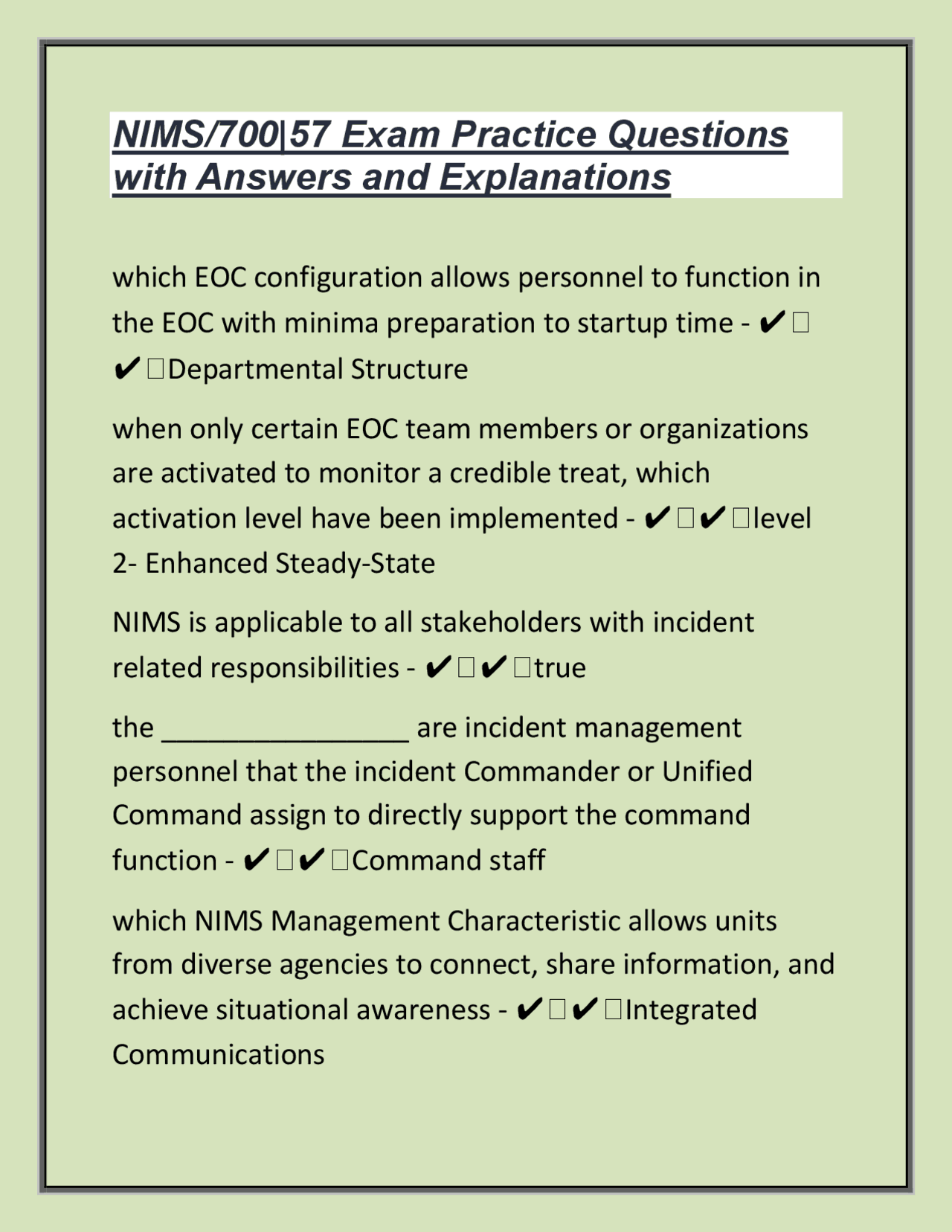 NIMS/700|57 Exam Practice Questions with Answers and Explanations ...