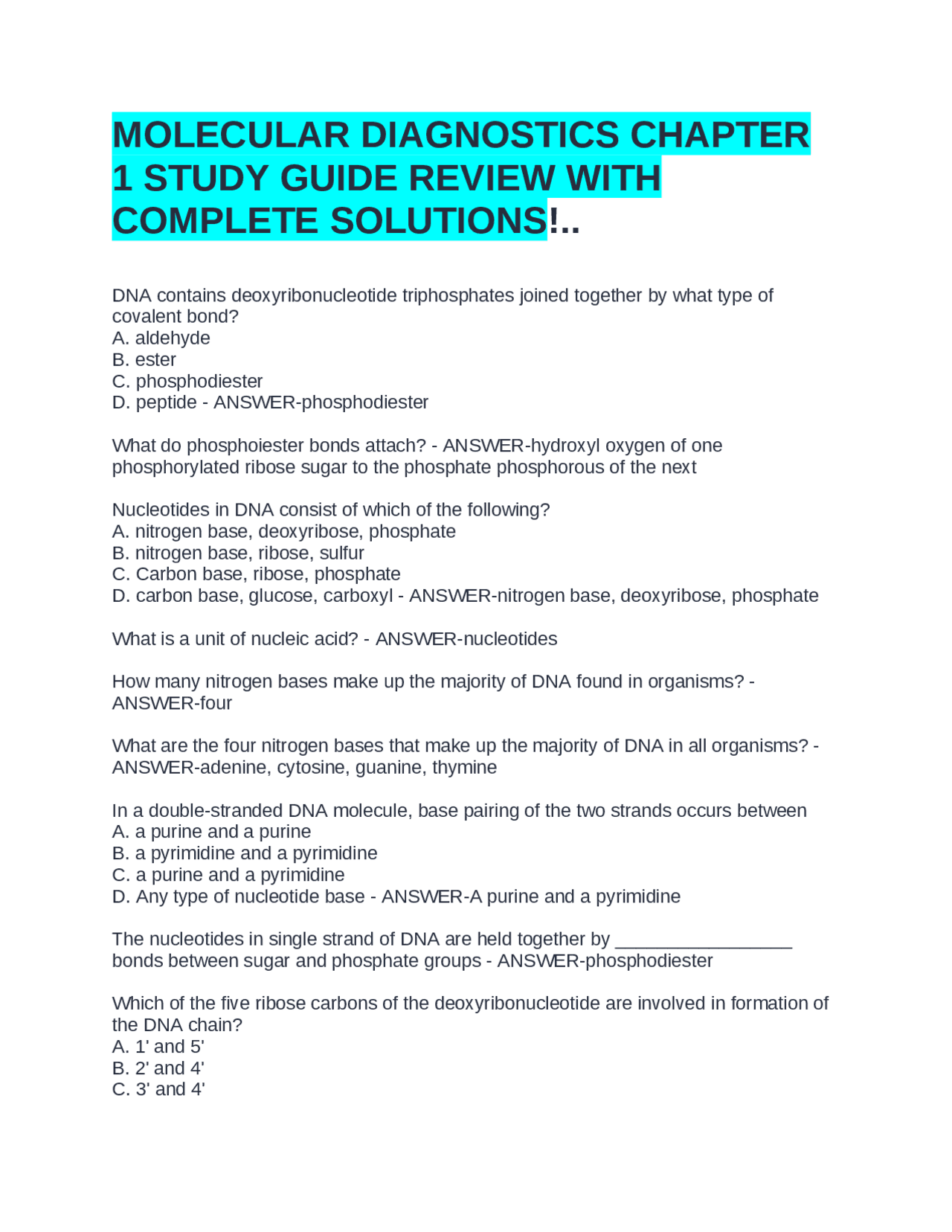 Molecular Diagnostics Study Guide: DNA Structure and Replication ...