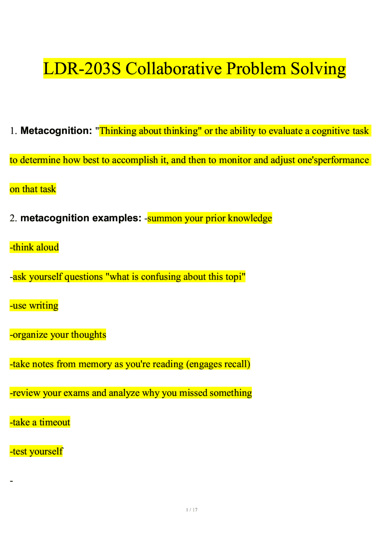 LDR-203S Collaborative Problem Solving | Exams Social Sciences | Docsity
