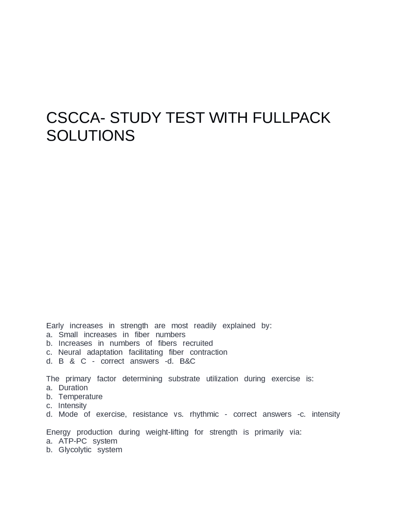 CSCCA Study Test with Fullpack Solutions: Exercise Physiology and ...