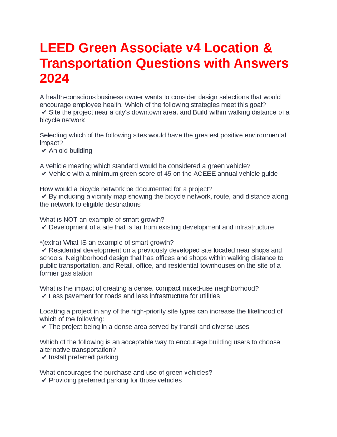 LEED Green Associate v4 Location & Transportation Questions and Answers ...