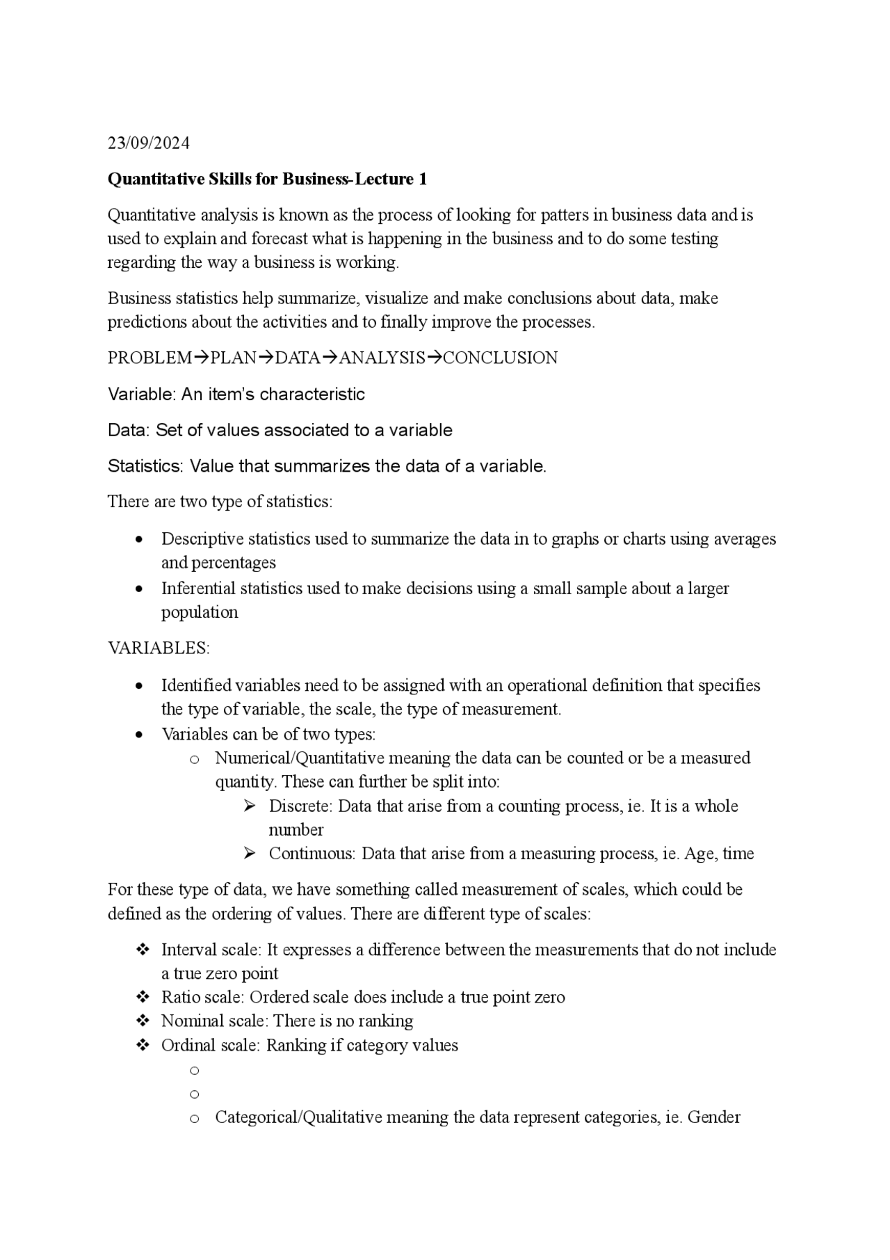 ESSENTIAL QUANTITATIVE ANALYSIS FOR BUSINESS STUDENT | Lecture notes ...