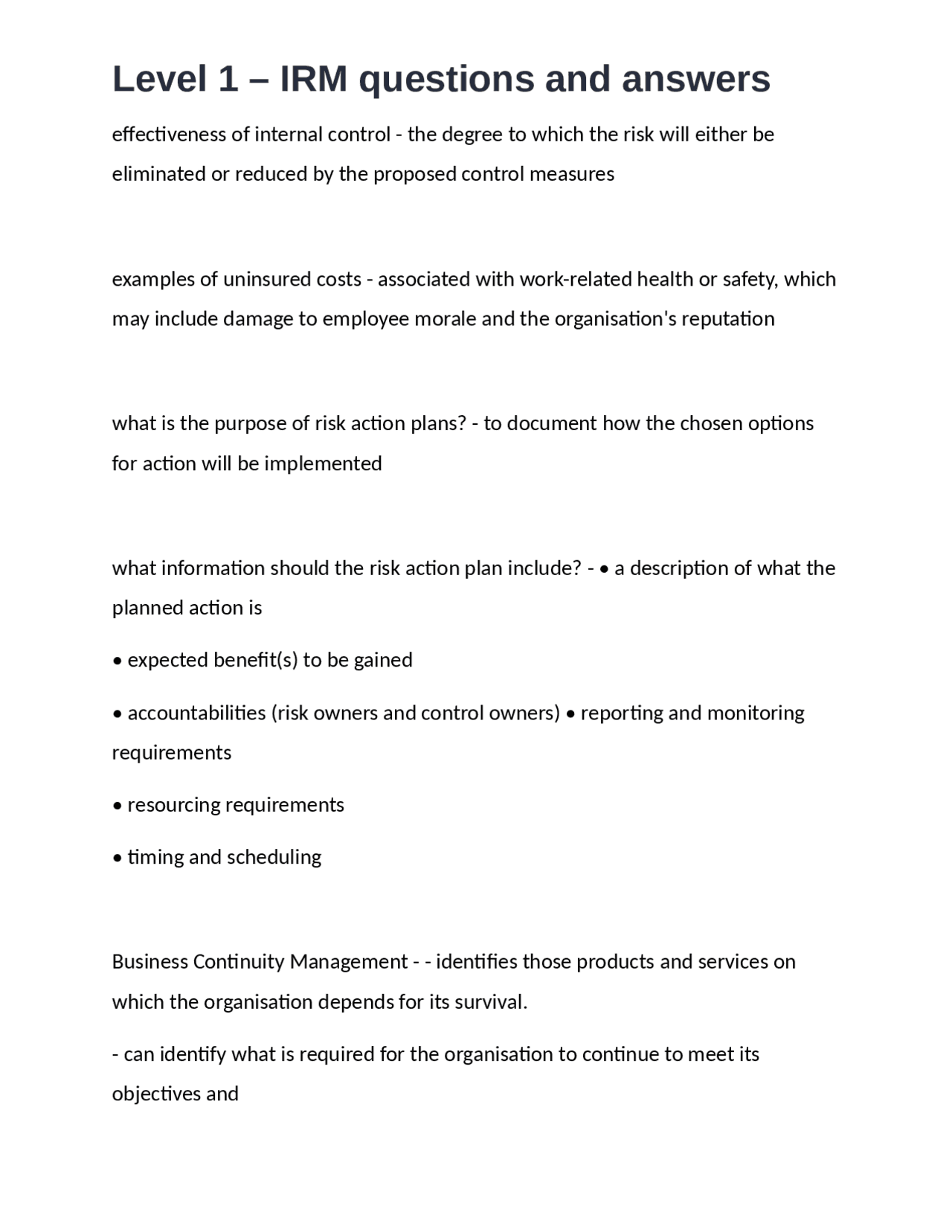 IRM Questions and Answers: A Guide to Internal Risk Management ...