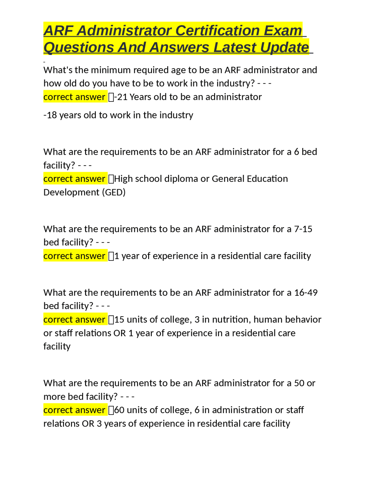 ARF Administrator Certification Exam: Questions and Answers | Exams ...
