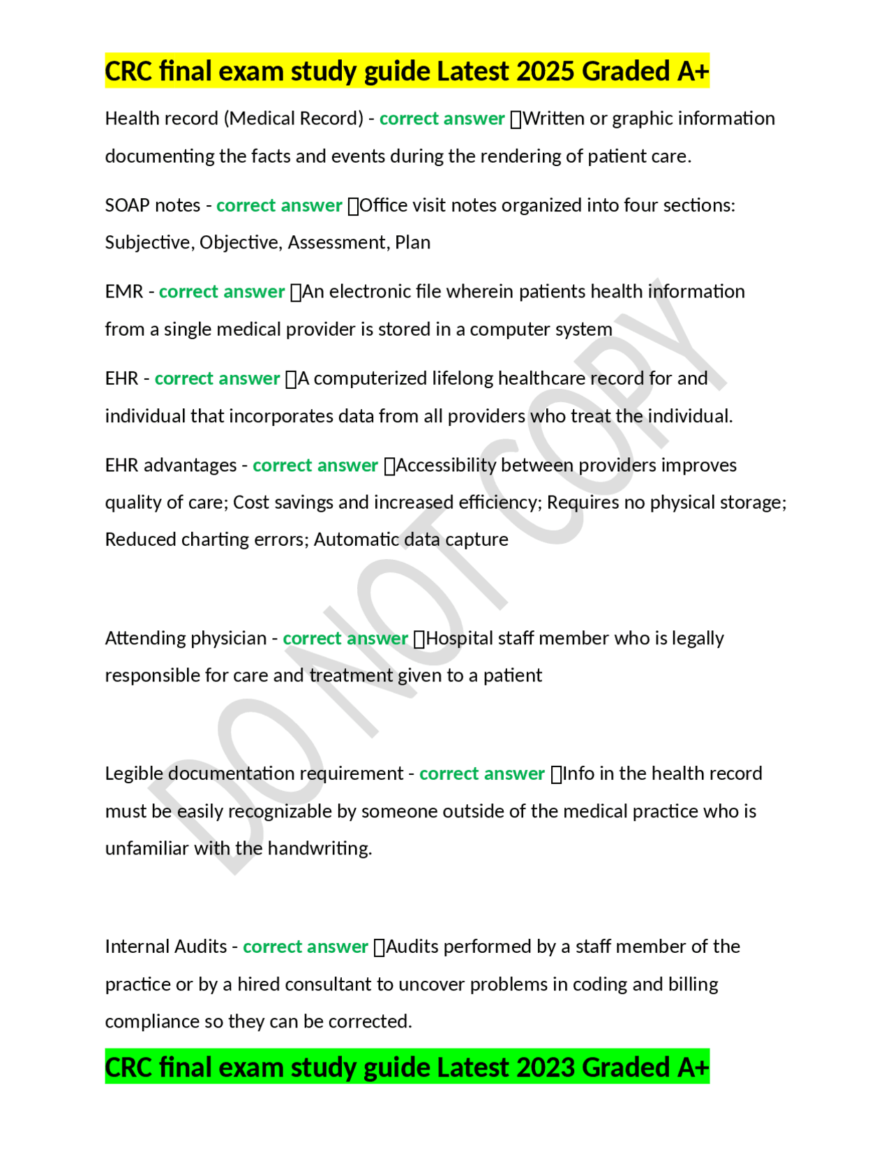 CRC Final Exam Study Guide: Comprehensive Guide to Healthcare Billing ...