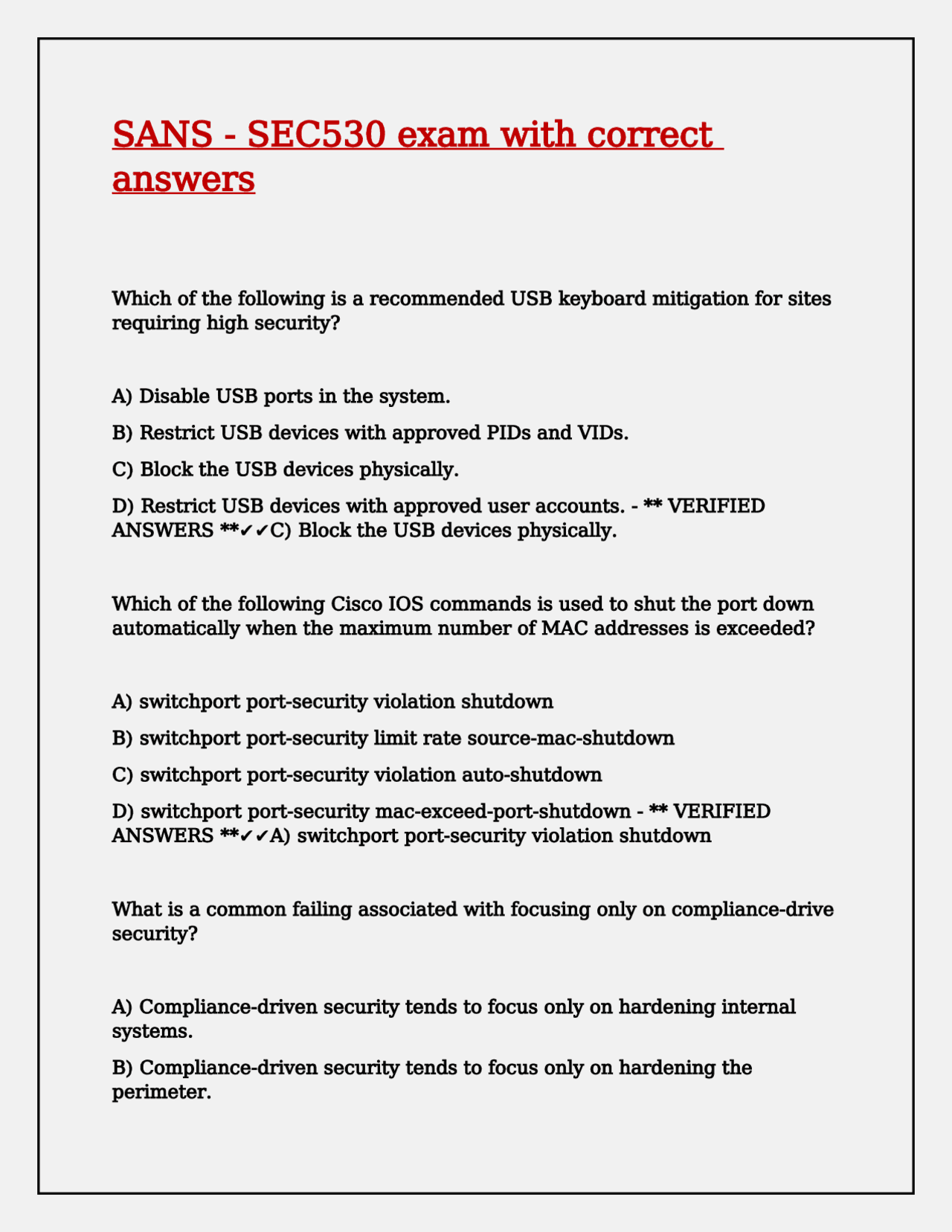 SANS - SEC530 exam with correct answers | Exams Network Theory | Docsity