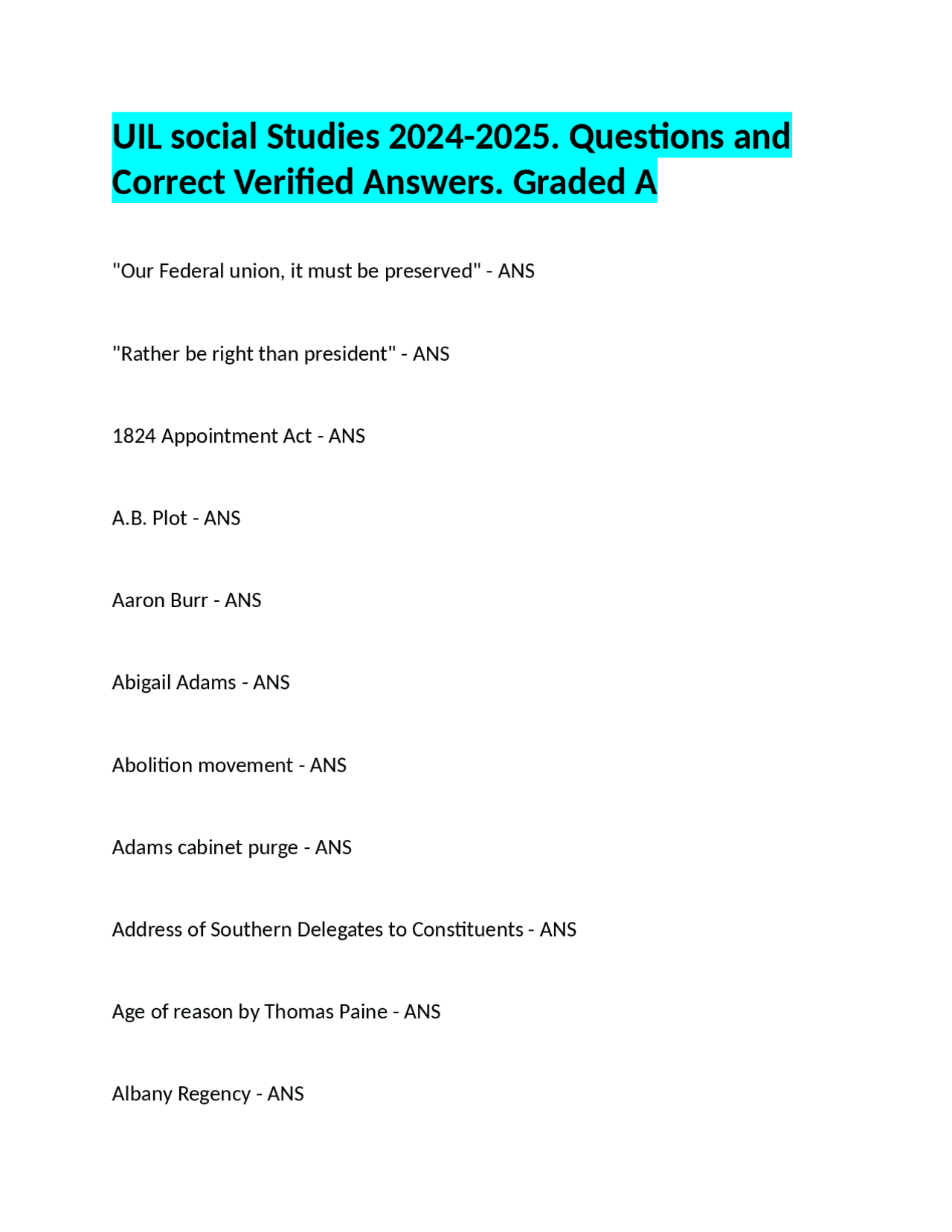 UIL Social Studies 2024-2025: Questions and Answers | Exams Social ...