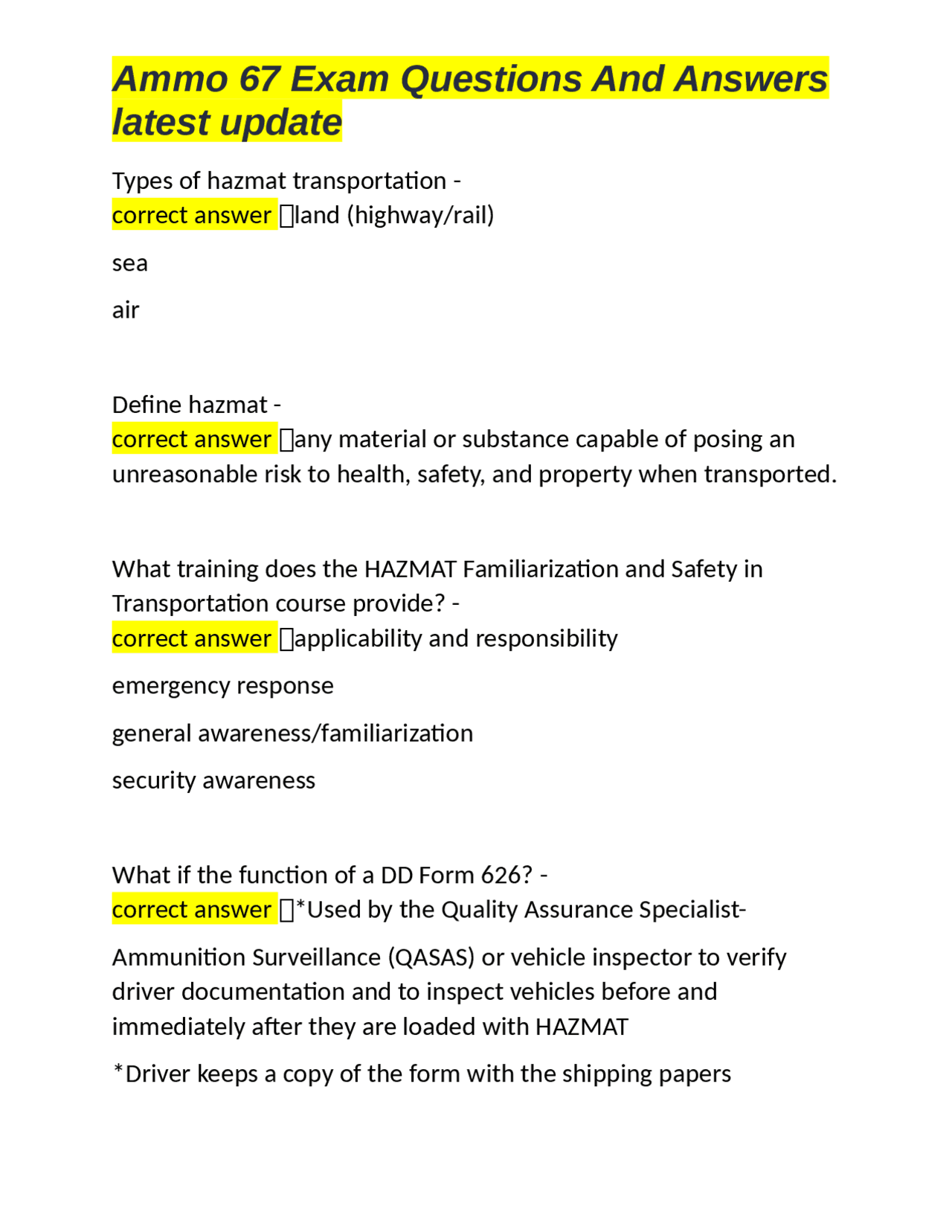 Ammo 67 Exam Questions And Answers latest update | Exams Social Work ...