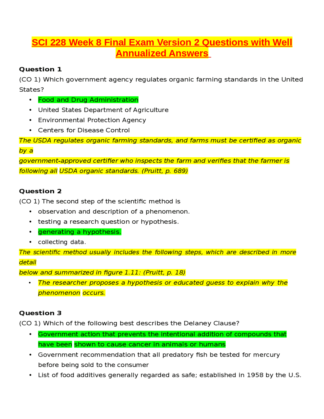 SCI 228 Week 8 Final Exam Version 2 Questions with Well Annualized Answers | Exams Nursing | Docsity