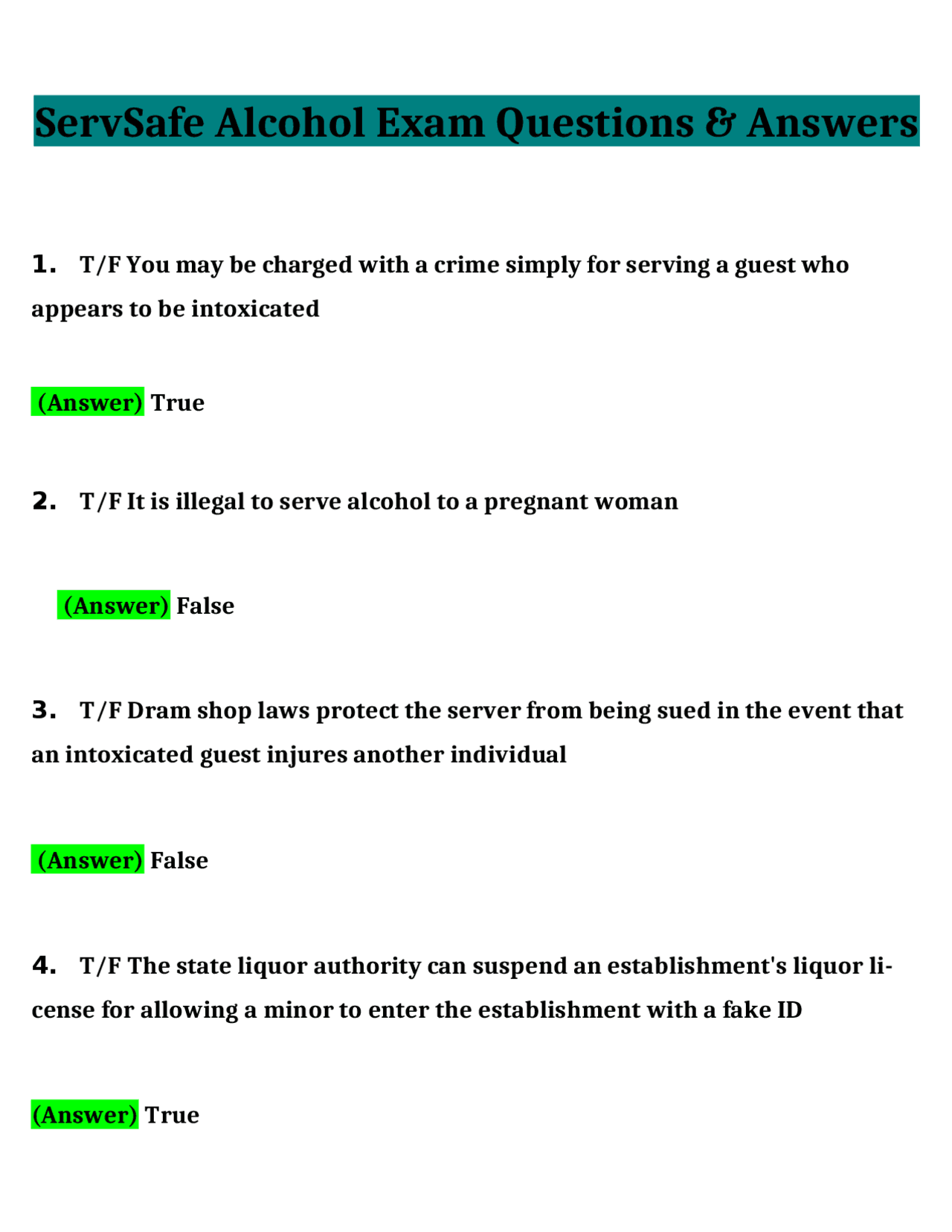 ServSafe Alcohol Exam Questions and Answers: A Guide to Responsible ...