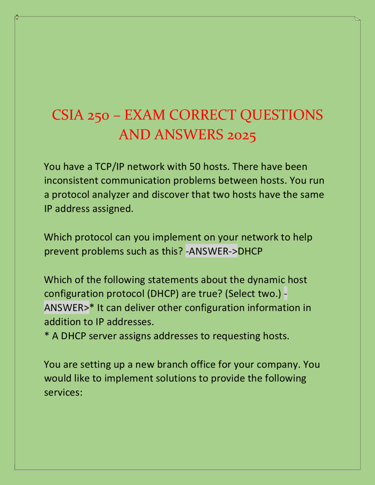 CSIA 250 – EXAM CORRECT QUESTIONS AND ANSWERS 2025 | Exams Nursing ...