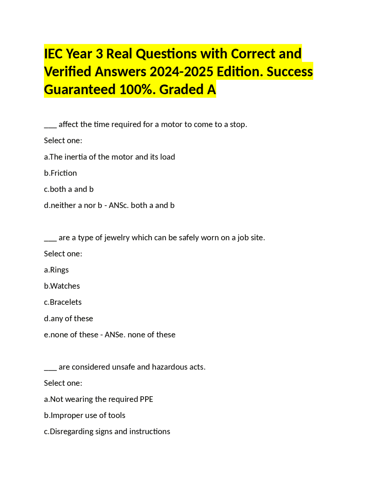 IEC Year 3 Real Questions with Correct and Verified Answers 2024-2025 ...