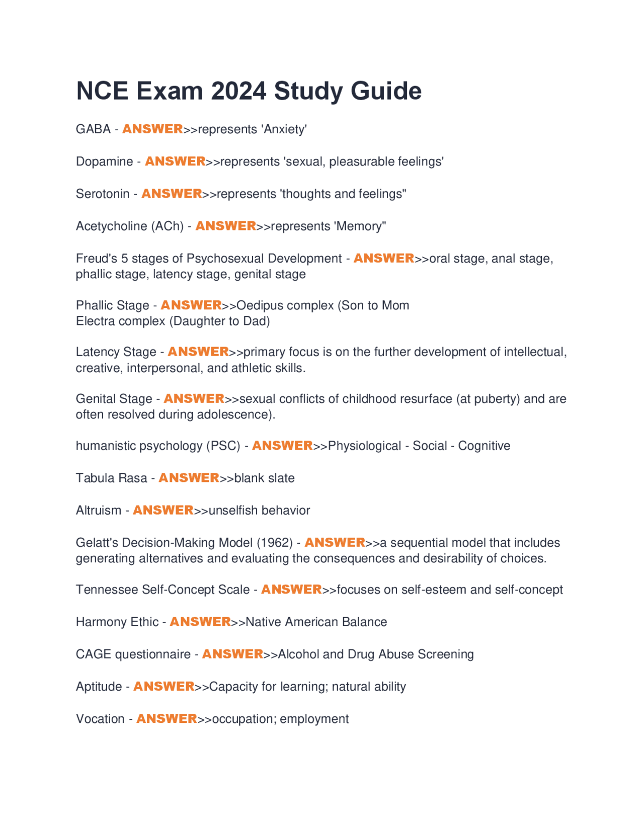 NCE Exam 2024-2025 study guide questions | Exams Nursing | Docsity