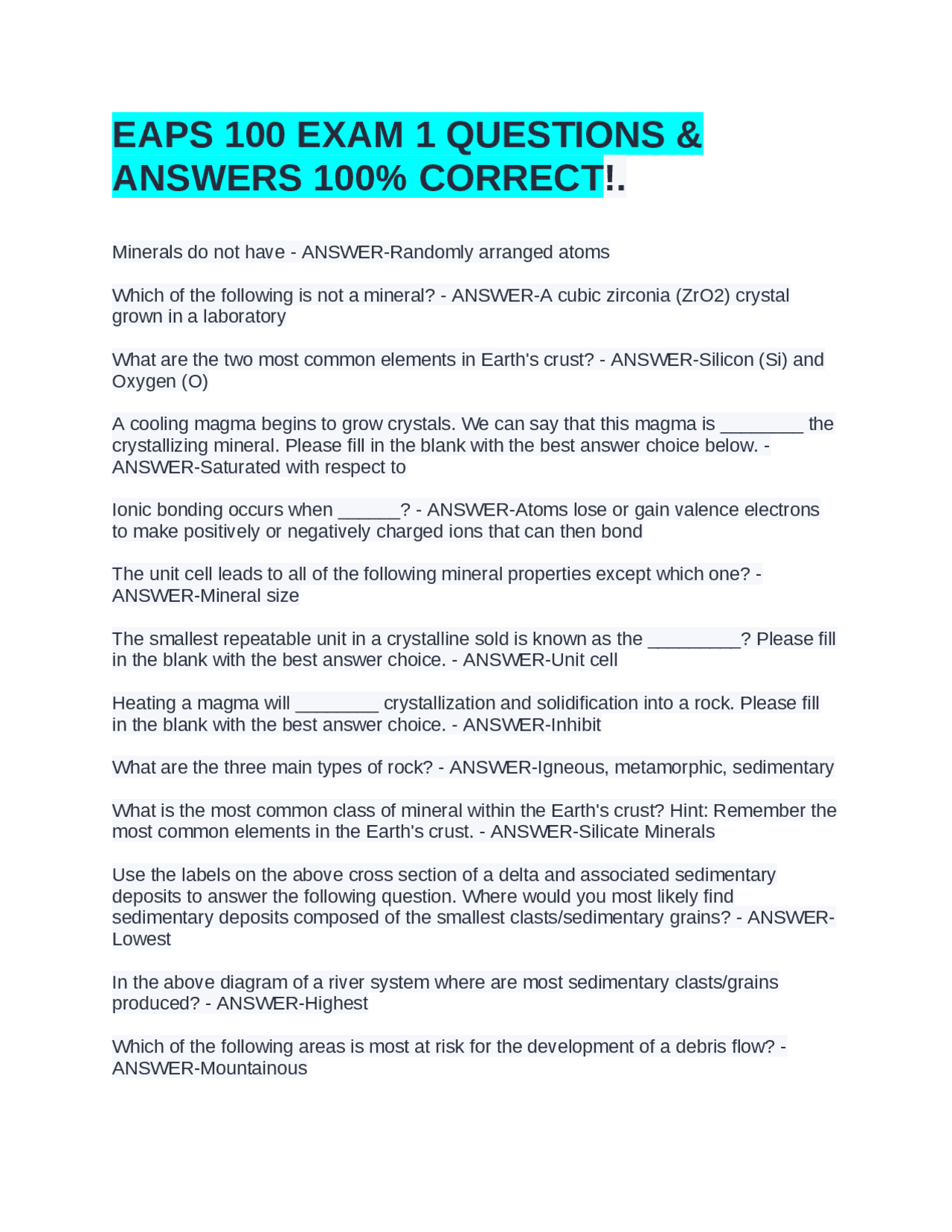 EAPS 100 EXAM 1 QUESTIONS & ANSWERS 100% CORRECT!. | Exams Meteorology ...