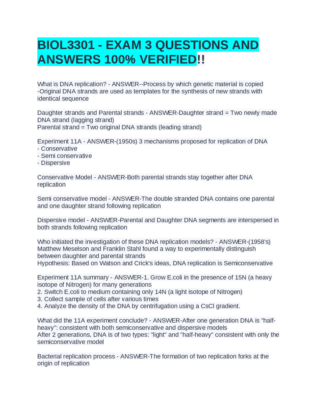 DNA Replication: A Comprehensive Guide with Questions and Answers ...