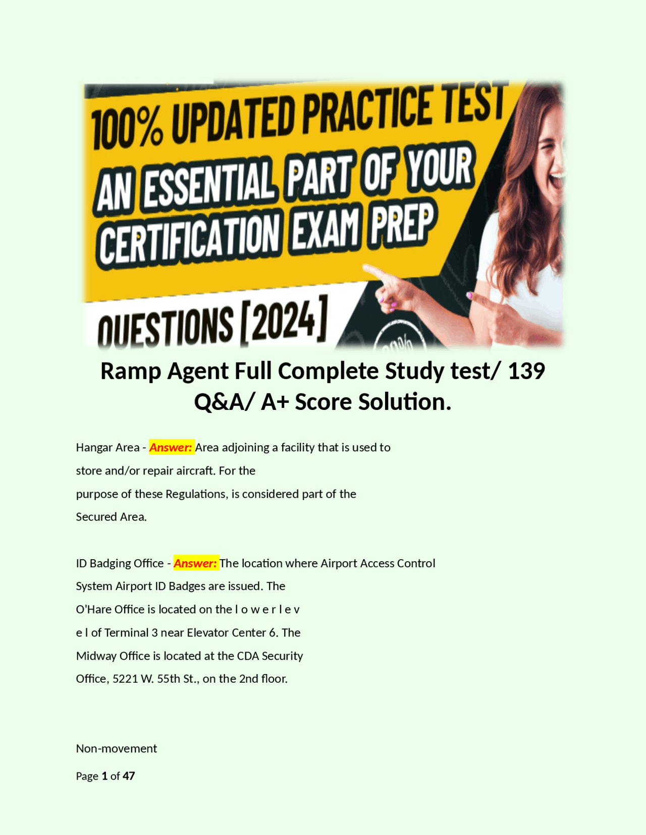 Ramp Agent Full Complete Study test/ 139 Q&A/ A+ Score Solution ...