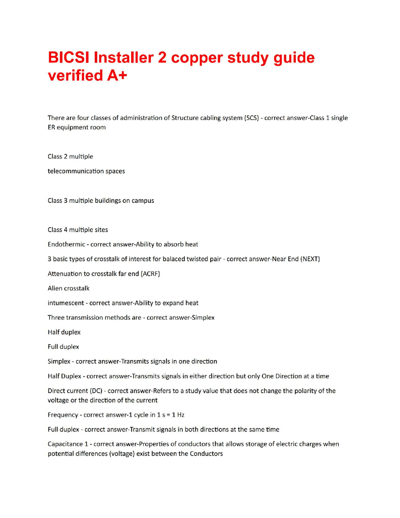 BICSI Installer 2 copper study guide verified A.pdf | Exams Marketing ...