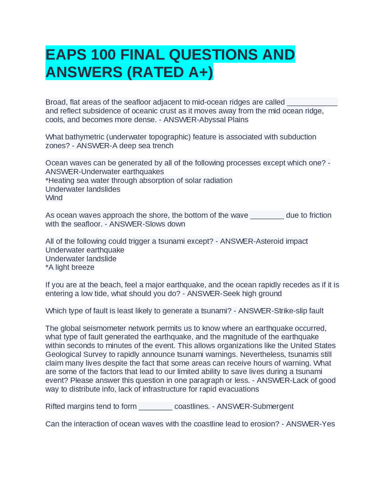 EAPS 100 FINAL QUESTIONS AND ANSWERS (RATED A+) | Exams Meteorology ...