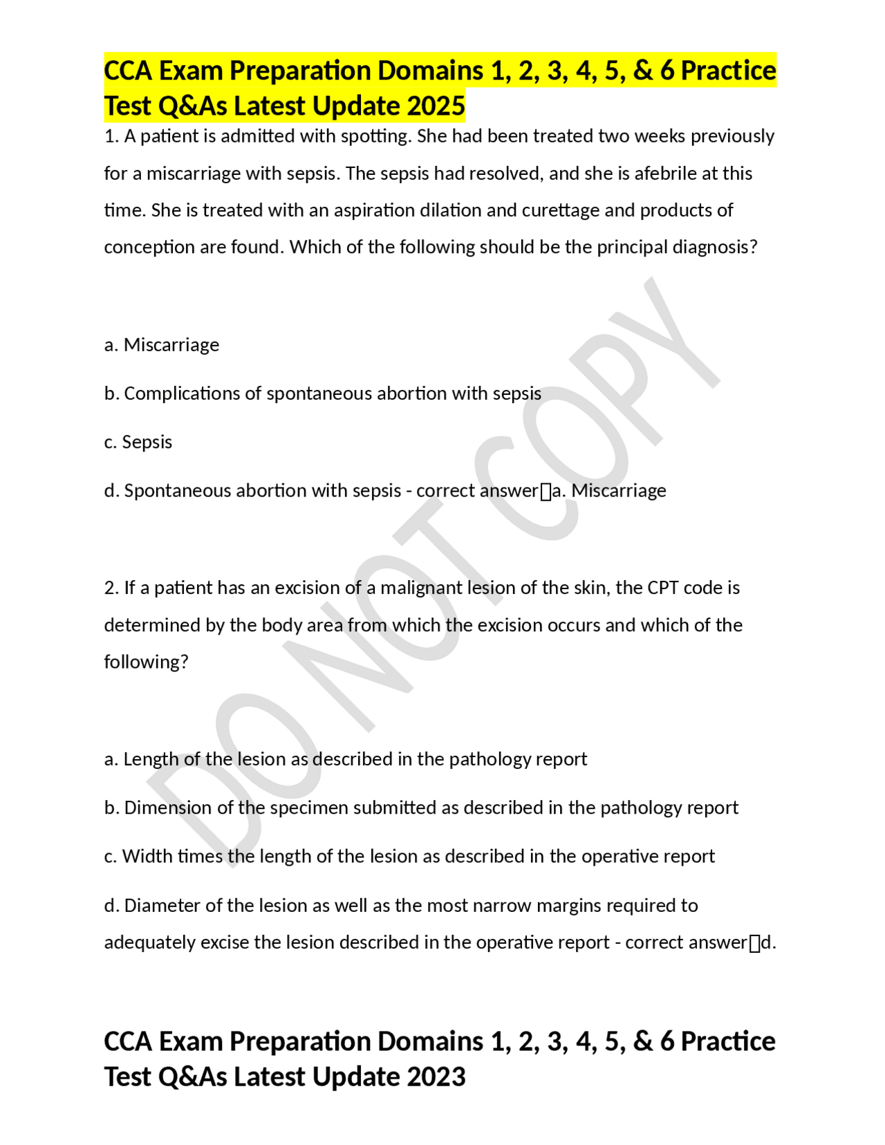 CCA Exam Preparation Domains 1, 2, 3, 4, 5, & 6 Practice Test Q&As ...