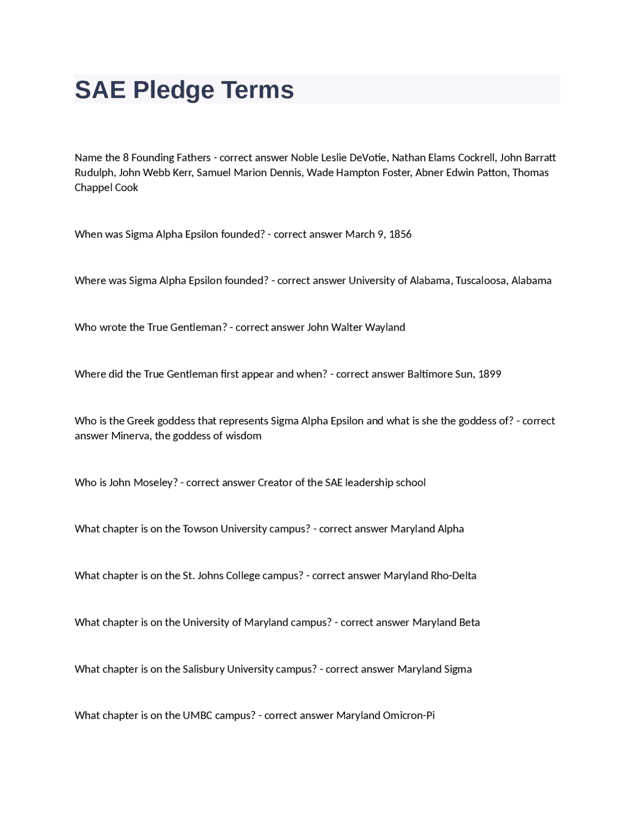 SAE Pledge Terms Question and answers already passed | Exams Nursing ...