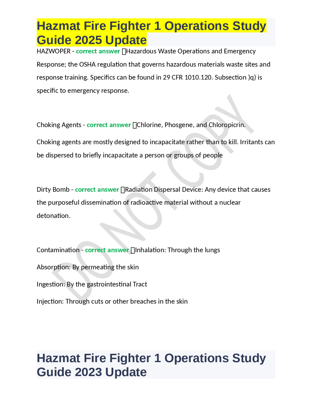 Hazmat Fire Fighter 1 Operations Study Guide 2025 Update | Exams ...