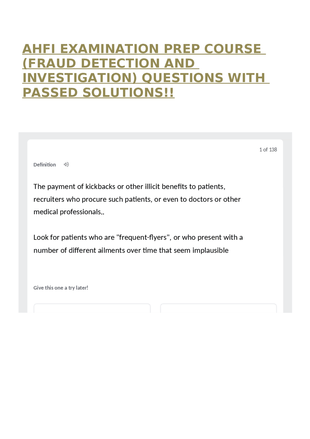 AHFI Exam Prep: Fraud Detection & Investigation Questions with ...