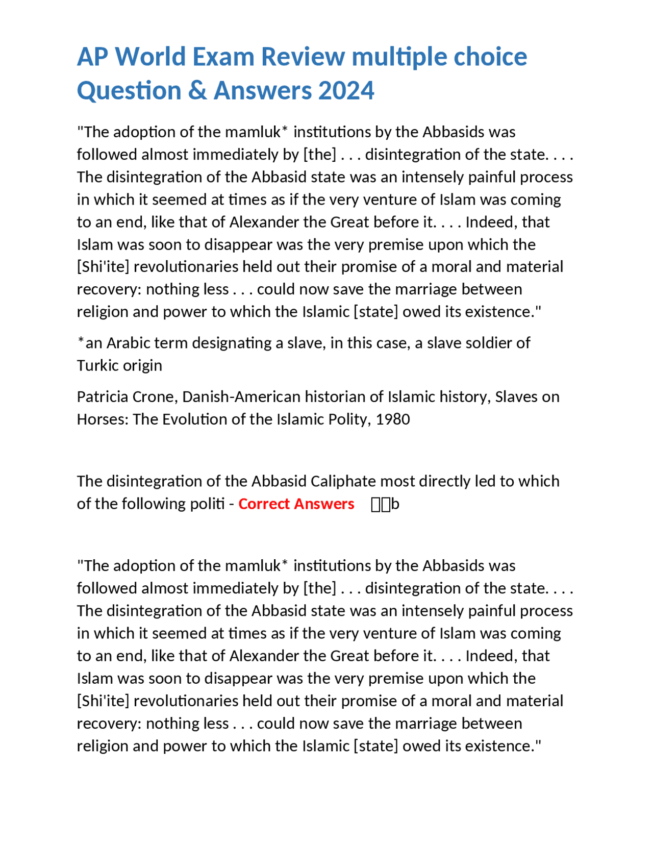 AP World Exam Review: Multiple Choice Questions and Answers for 2024 ...