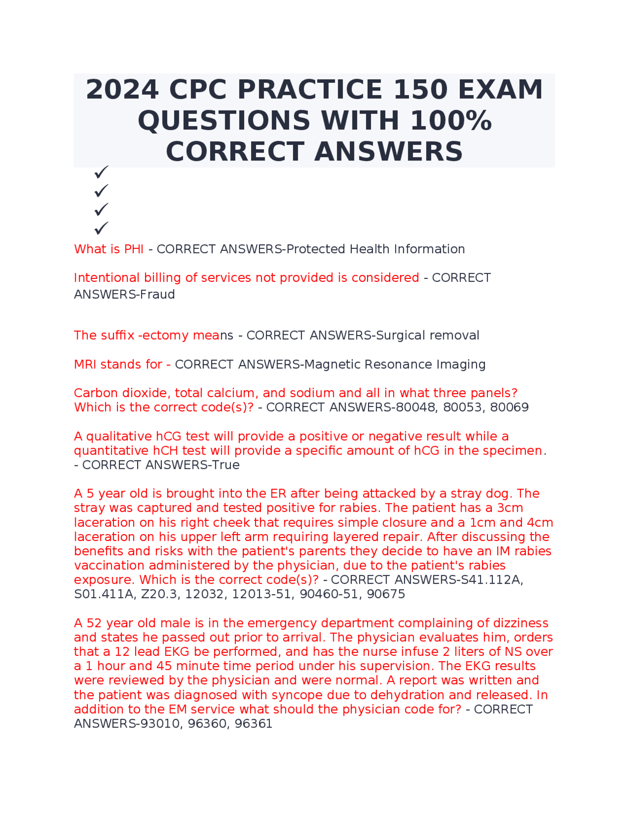 2024 CPC Practice Exam: 150 Questions with 100% Correct Answers | Exams ...
