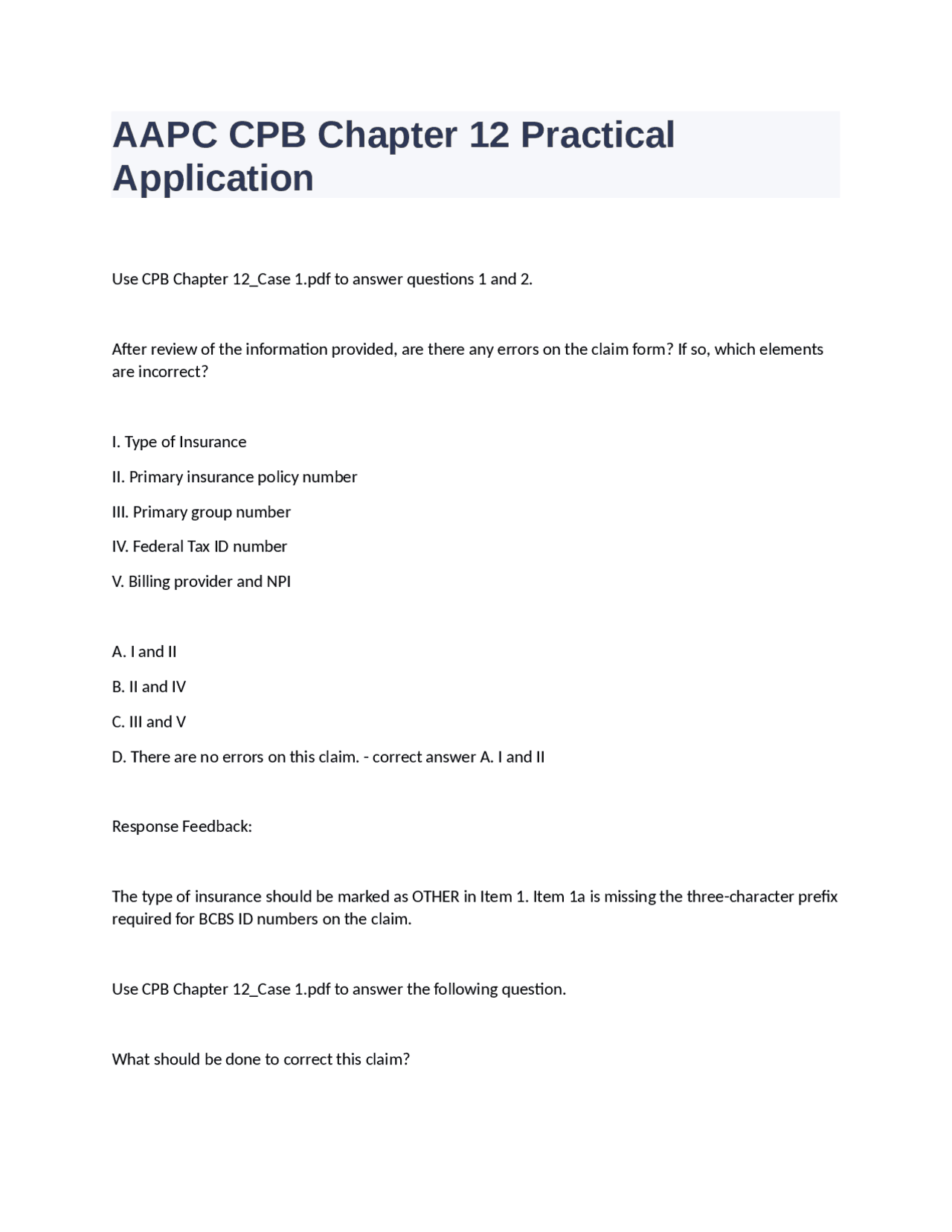 Claim Form Error Identification and Correction Exercises | Exams ...