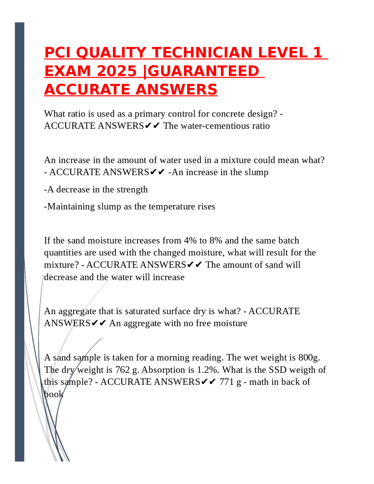 PCI Quality Technician Level 1 Exam 2025: Concrete Technology Questions ...