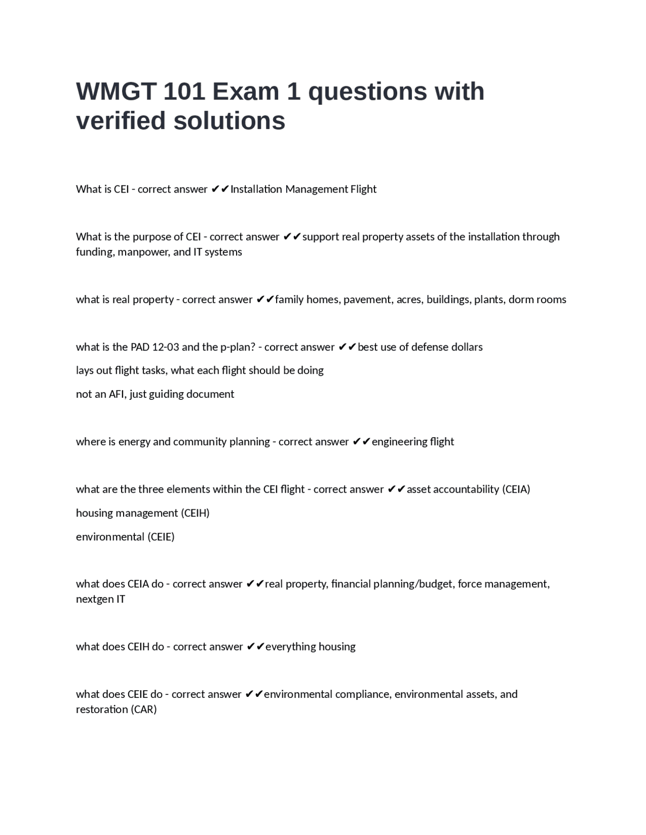 WMGT 101 Exam 1 Questions and Answers: Installation Management Flight ...