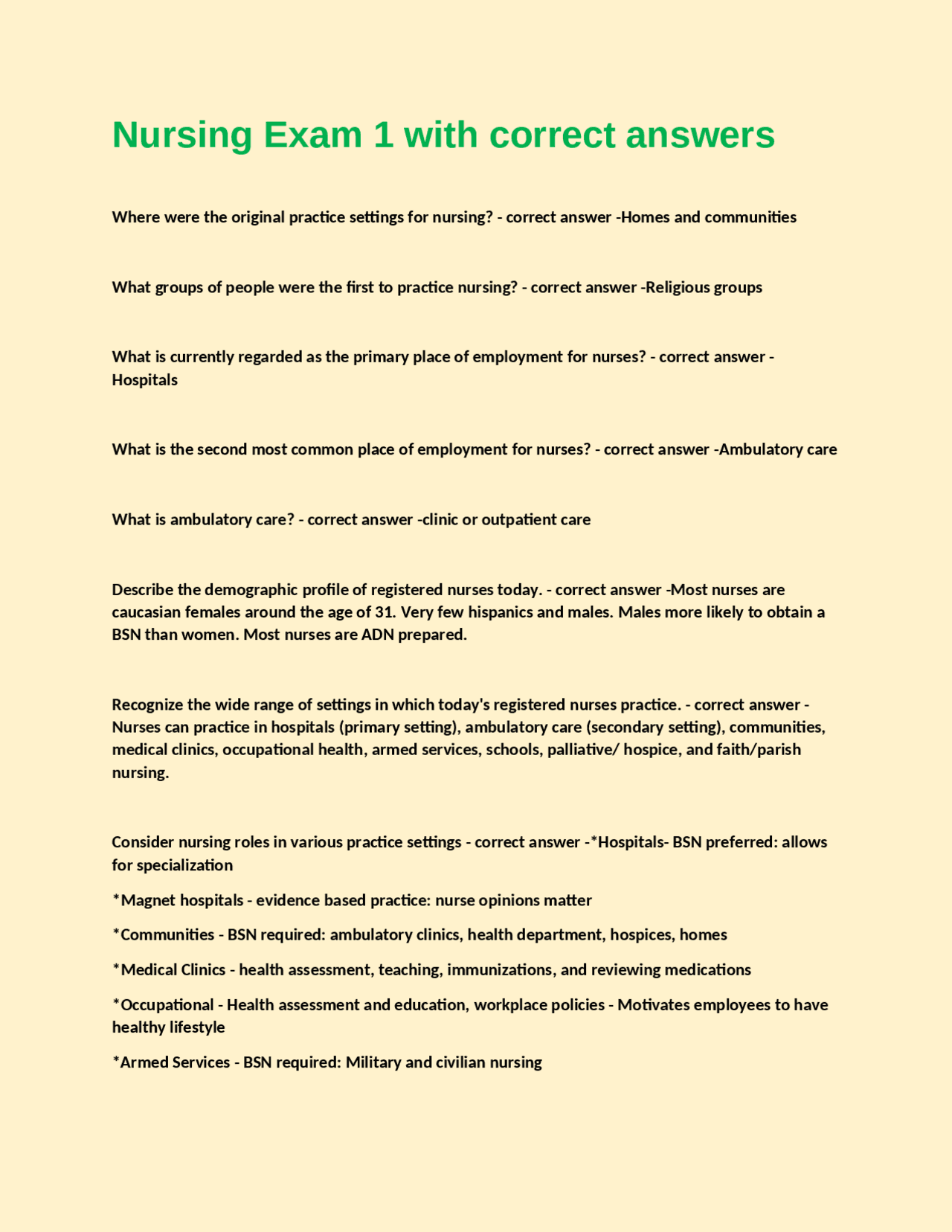 Nursing Exam 1 with correct answers | Exams Nursing | Docsity
