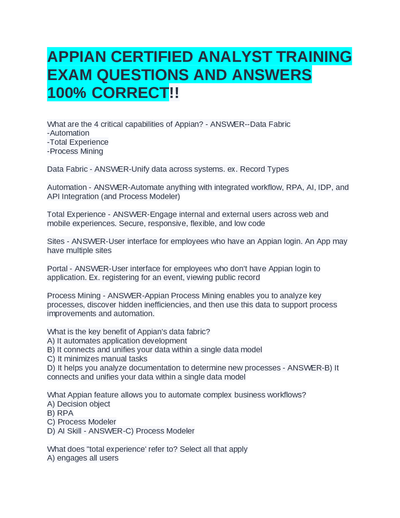 Appian Certified Analyst Training Exam Questions and Answers | Exams ...