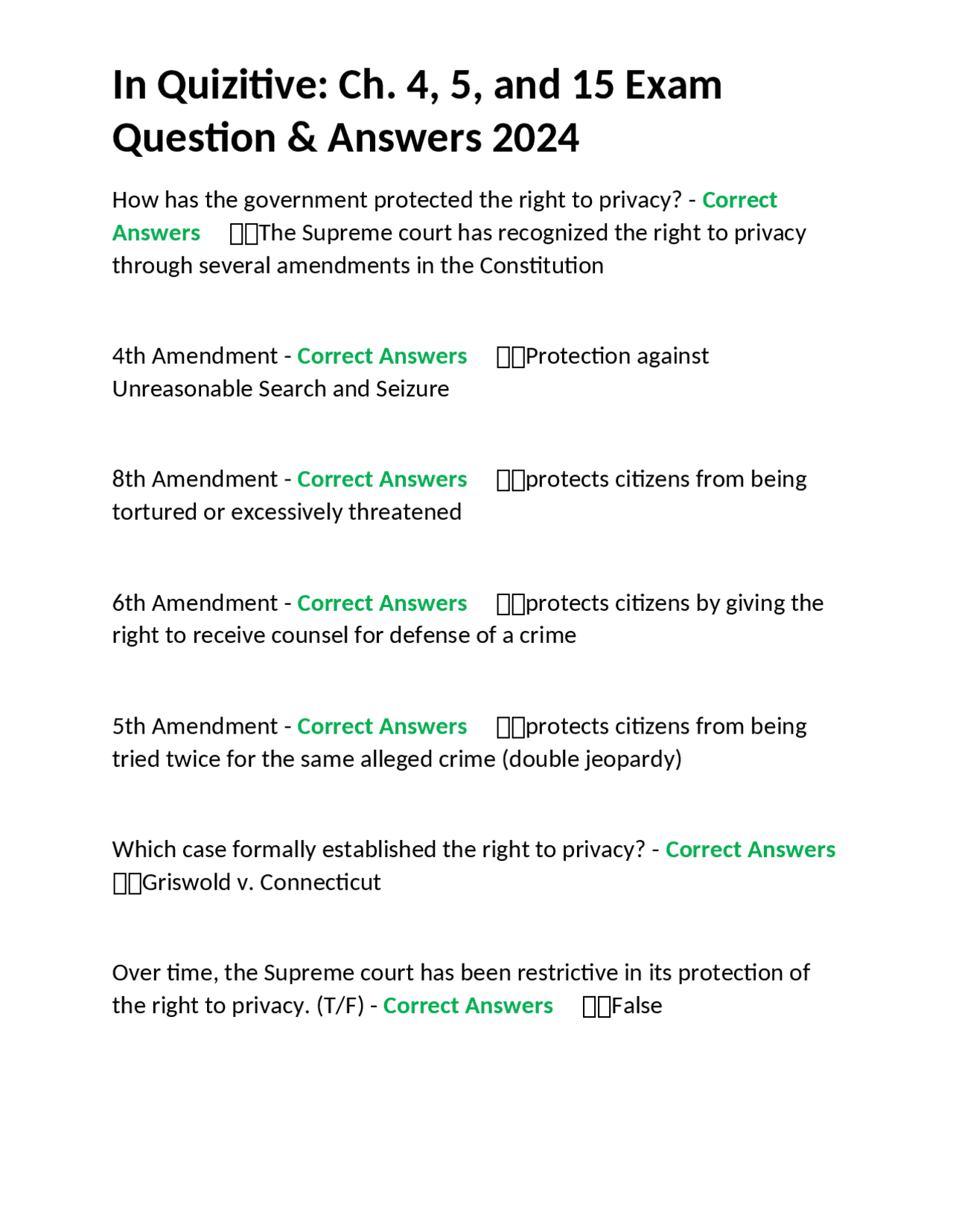 Quizitive: Chapter 4, 5, and 15 Exam Questions and Answers | Exams ...