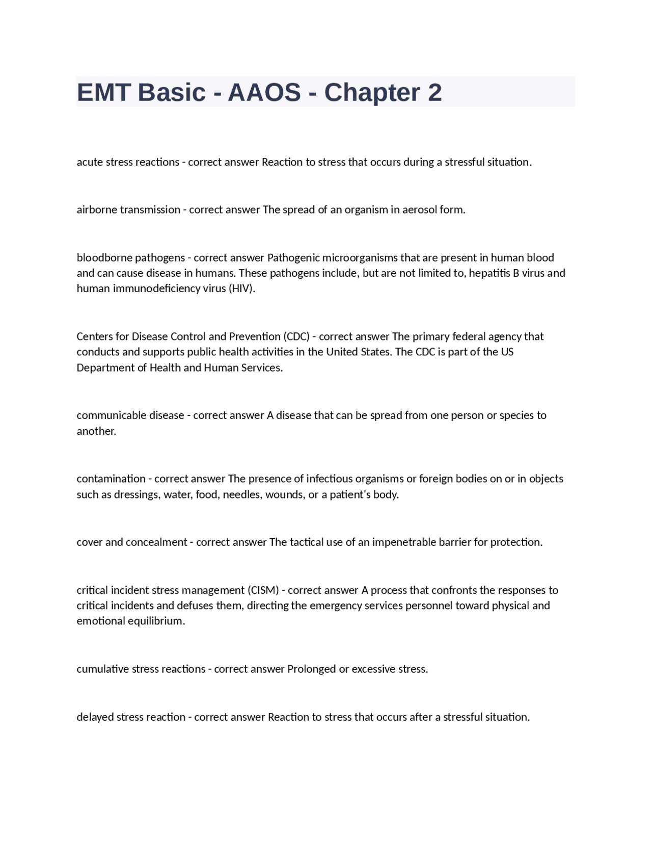 EMT Basic - AAOS - Chapter 2: Glossary of Key Terms and Concepts ...