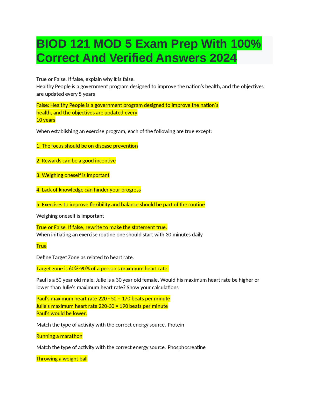 BIOD 121 MOD 5 Exam Prep With 100% Correct And Verified Answers 2024 ...