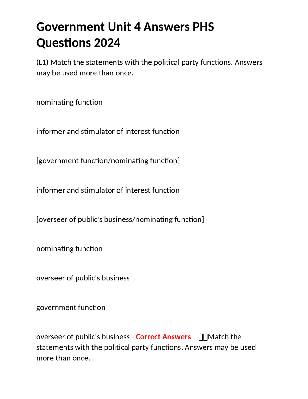 Government Unit 4 Answers: Political Parties and Systems | Exams ...