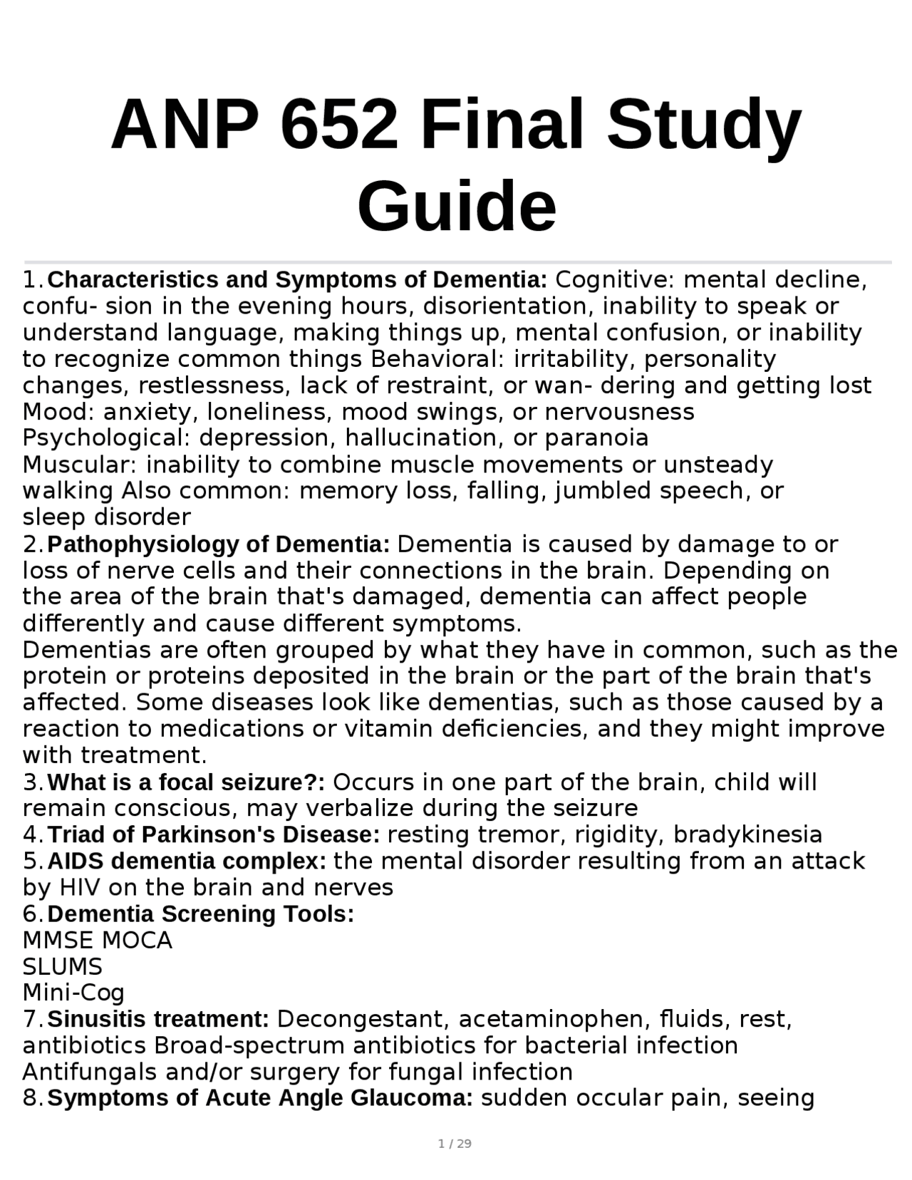 Dementia and Neurological Disorders: A Comprehensive Study Guide ...