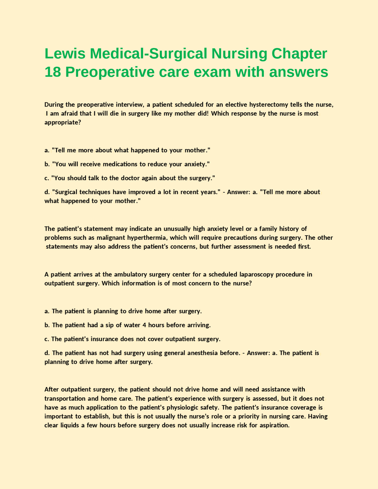 Preoperative Care Exam with Answers: A Comprehensive Guide for Nursing ...