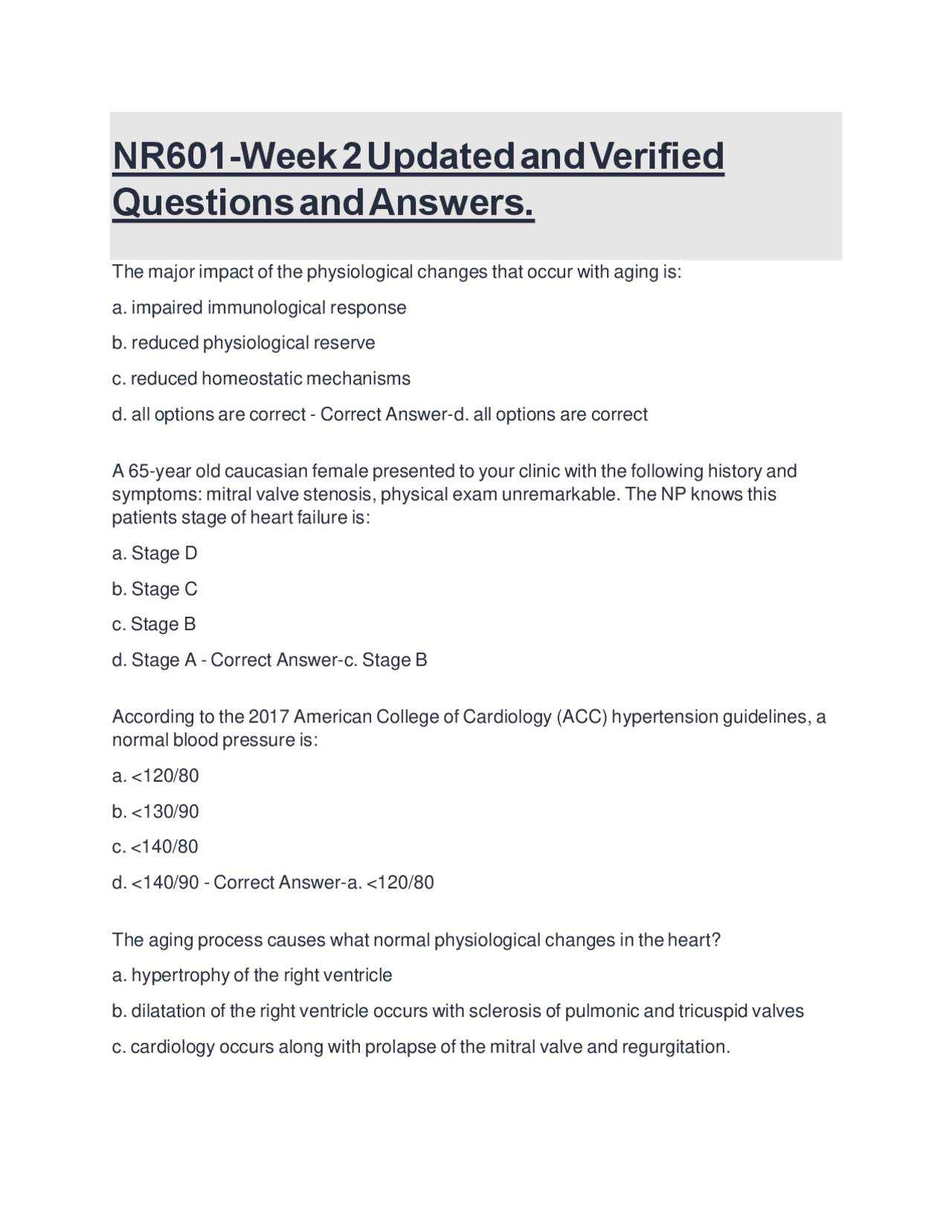NR601-Week 2: Aging and Heart Health - Questions and Answers | Exams ...