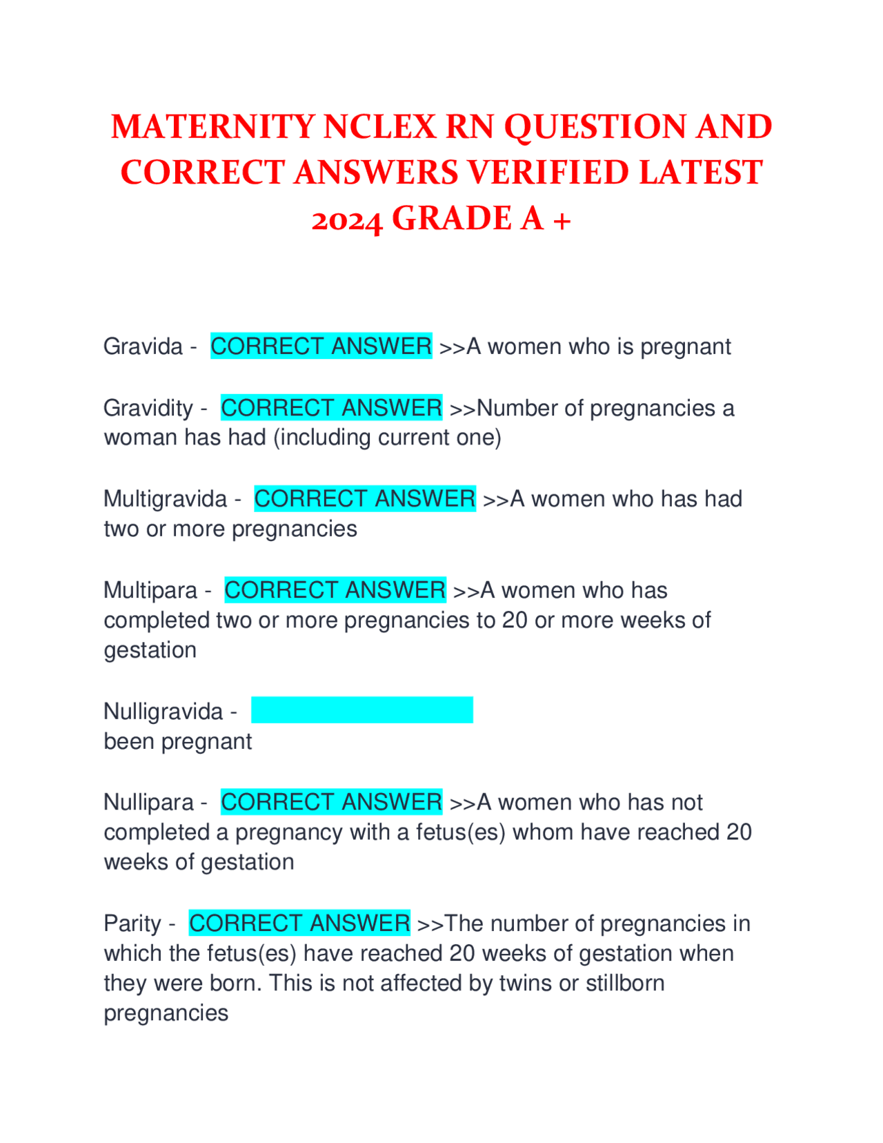Maternity NCLEX RN Questions and Answers: A Comprehensive Guide for ...