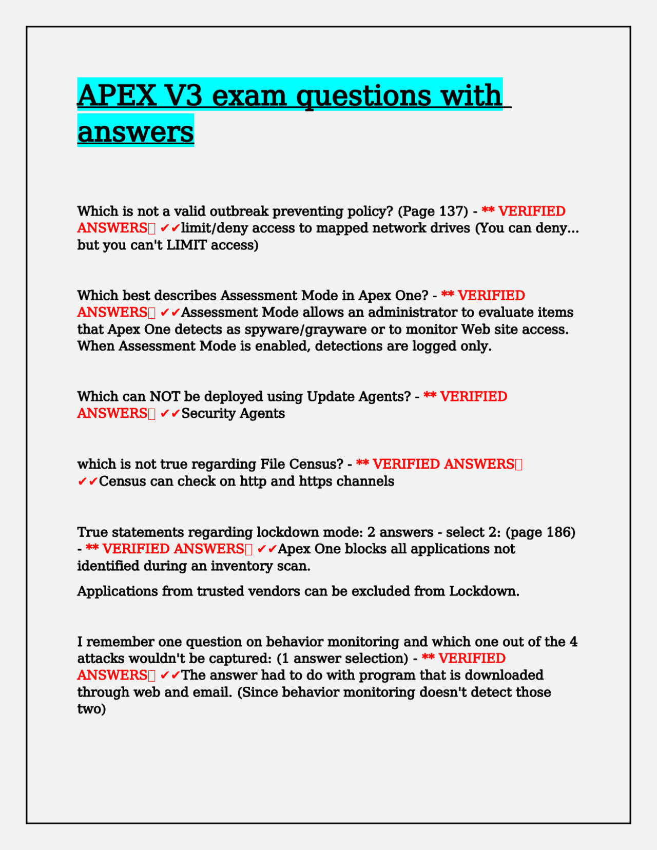 APEX V3 Exam Questions and Answers | Exams Nursing | Docsity