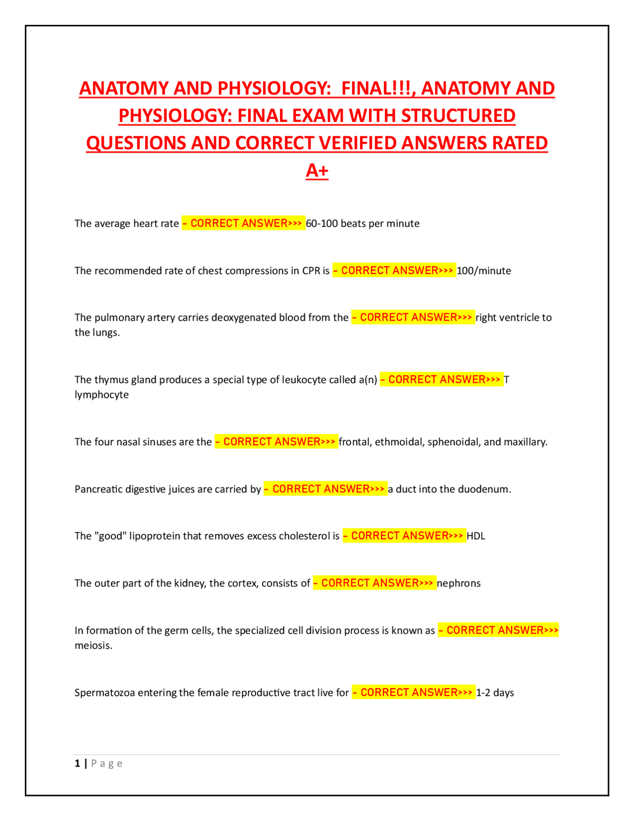 ANATOMY AND PHYSIOLOGY: FINAL!!!, ANATOMY AND PHYSIOLOGY: FINAL EXAM ...