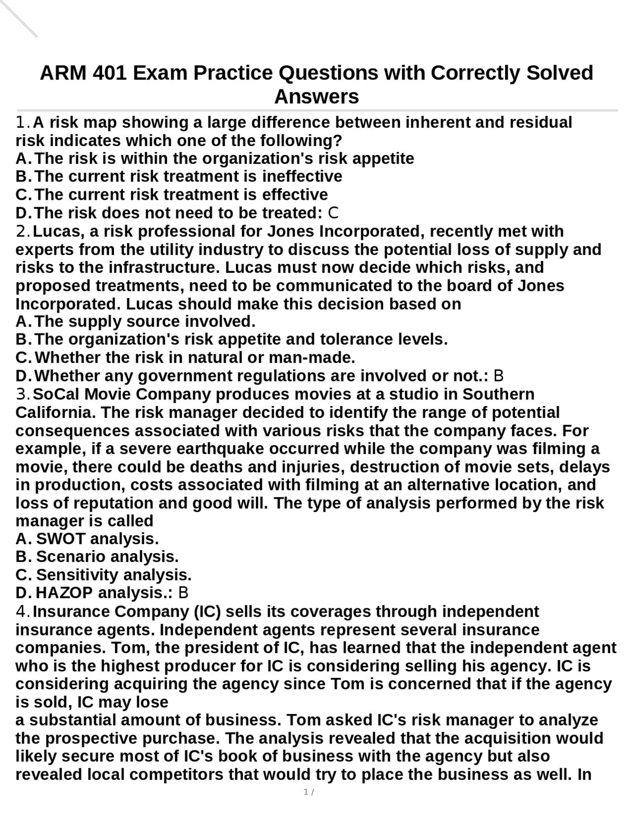 ARM 401 Exam Practice Questions with Correctly Solved Answers | Exams ...