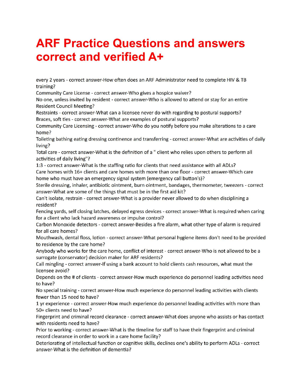 ARF Practice Questions and answers correct and verified A.pdf | Exams ...