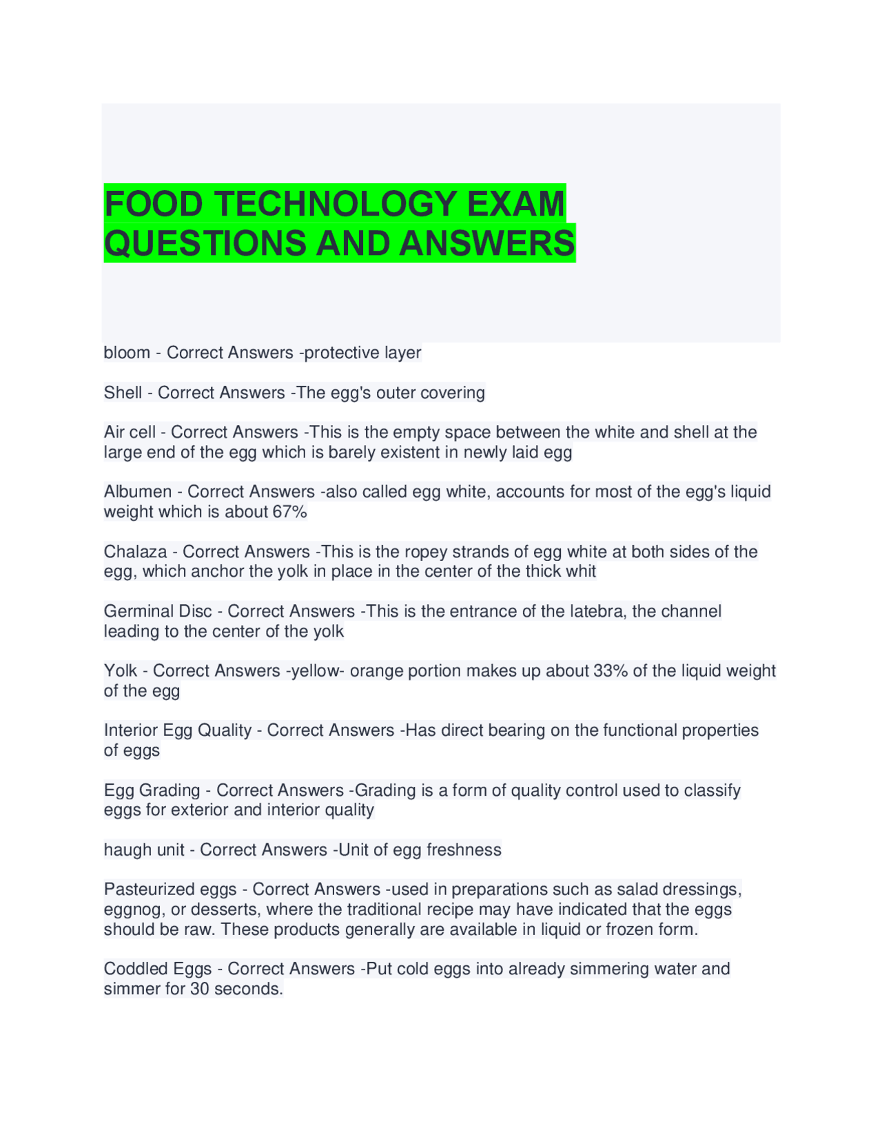 Food Technology Exam Questions and Answers | Exams Advanced Education ...